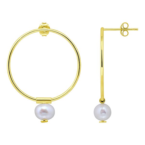 Aleure Precioso 18k Gold Over Silver Circle Drop & Freshwater Cultured Pearl Hoop Drop Earrings
