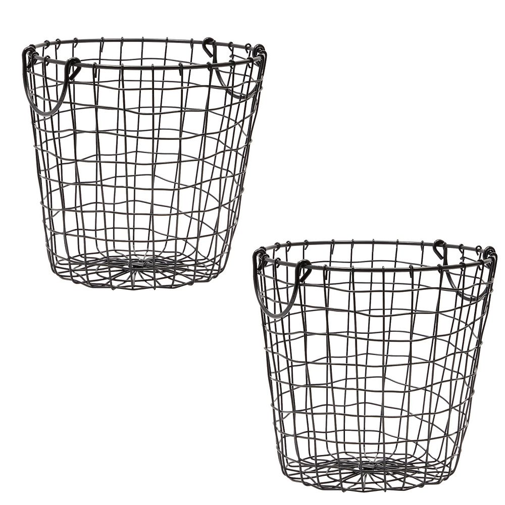 Round Black Wire Laundry Baskets with Handles (Metal, 8.5 x 11 In, 2 Pack)