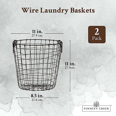 Round Black Wire Laundry Baskets with Handles (Metal, 8.5 x 11 In, 2 Pack)