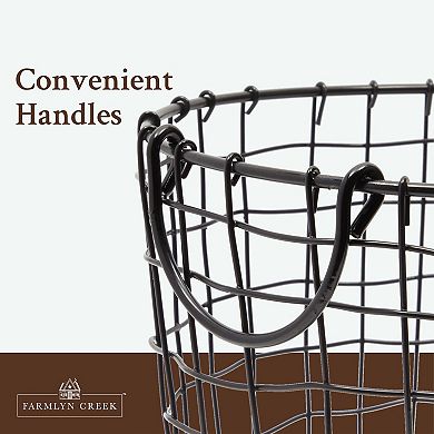 Round Black Wire Laundry Baskets with Handles (Metal, 8.5 x 11 In, 2 Pack)