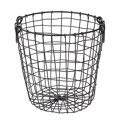 Round Black Wire Laundry Baskets with Handles (Metal, 8.5 x 11 In, 2 Pack)