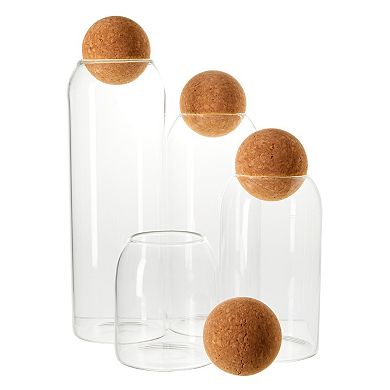 Set of 4 Cork Ball Lid Glass Jars, Tall Food Storage Containers for ...