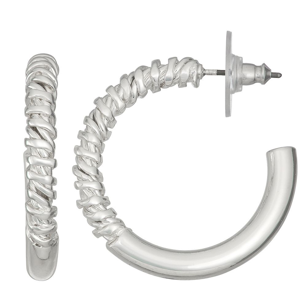 Nine West Silver Tone Half Twist C-Hoop Earrings