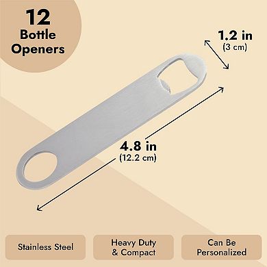 12-Pack Flat Metal Bottle Opener Bulk Set for Bartender, Bar, 4.8 in