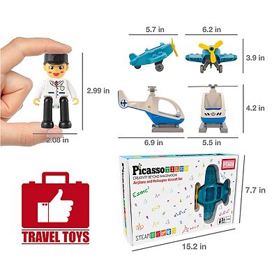 PicassoTiles 4 PC Pilot, Helicopter, Airplane Set, Magnetic Tiles ...