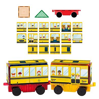 Picassotiles 64 PC, 3-in-1 Rocket, Train, and Bus, Magnetic Tiles ...