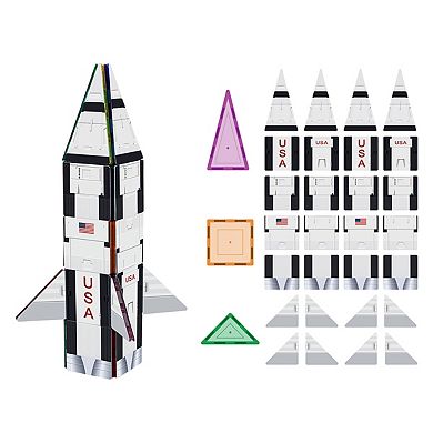 Picassotiles 64 PC, 3-in-1 Rocket, Train, and Bus, Magnetic Tiles ...