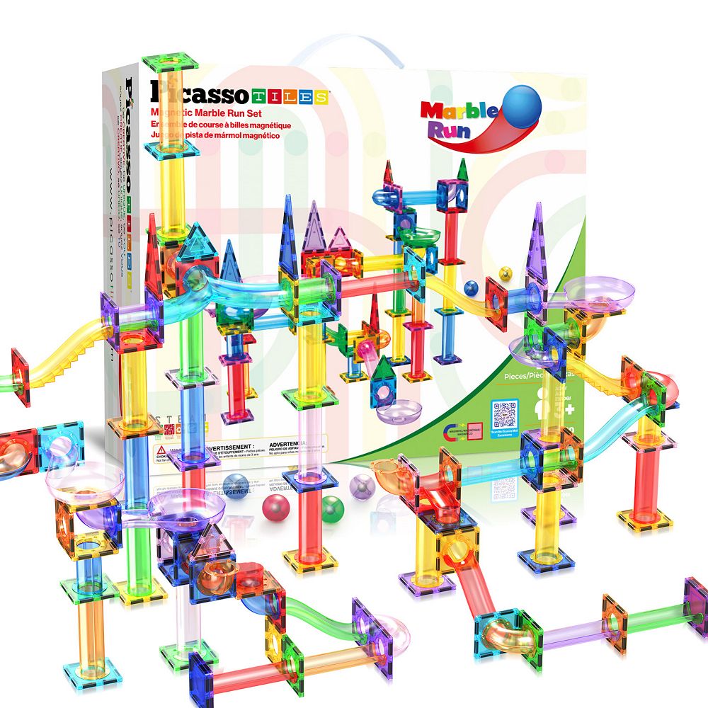 PicassoTiles 150 PC Marble Run Race Track Building Block & Magnetic ...