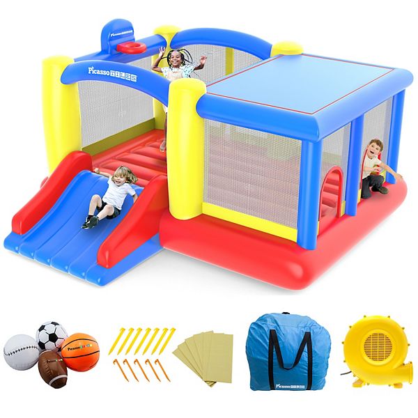 PicassoTiles Outdoor Inflatable Bounce House Slide and Dunk w/ Jumping ...