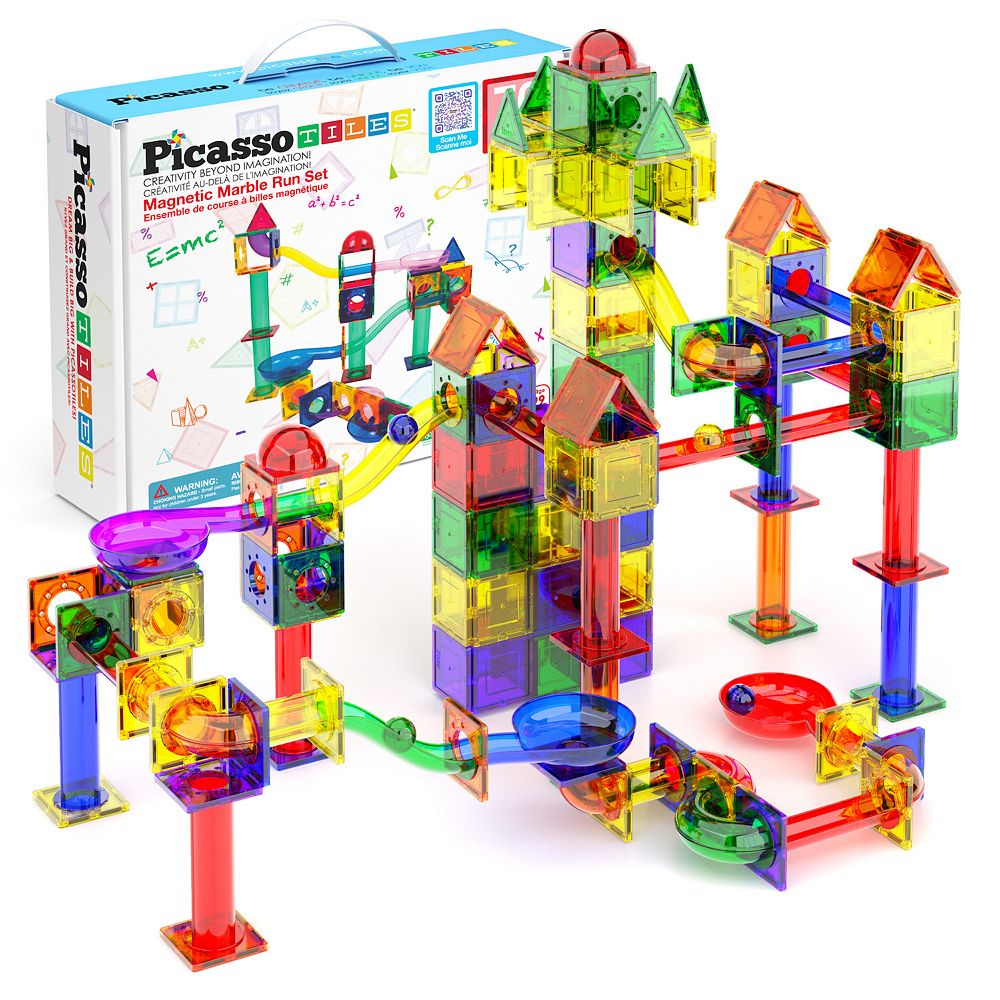 PICASSO-TILES 71 PC Marble Race Track Building Block & Magnetic Tiles ...