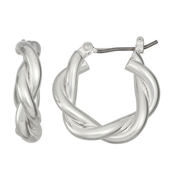 Nine West Silver Tone Twisted Braid Hoop Earrings