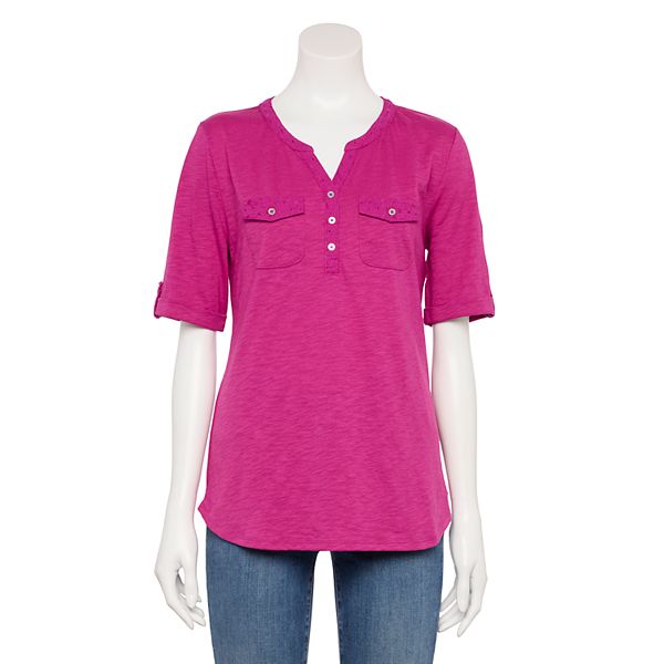 Women's Croft & Barrow® Roll-Tab Utility Henley Top