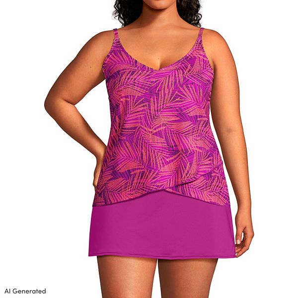 Plus Size Lands' End Chlorine Resistant V-Neck Tulip Hem Tankini ...