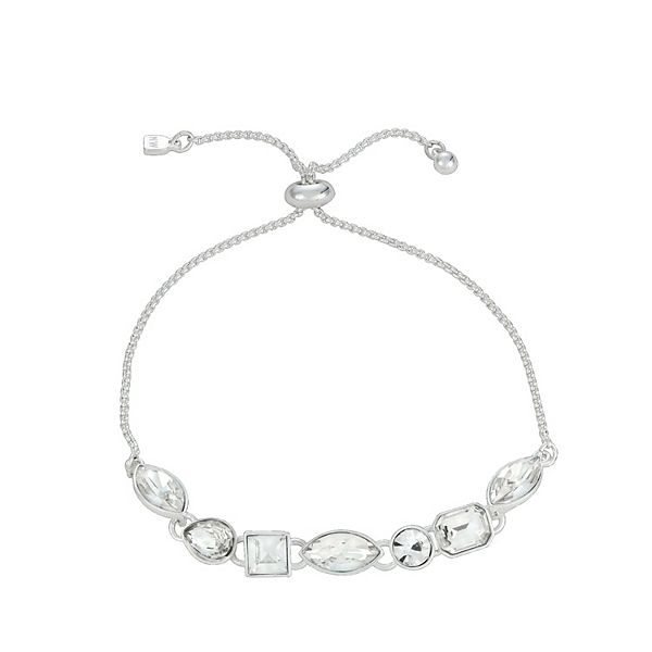 Nine West Silver Tone Crystal Links Adjustable Bracelet