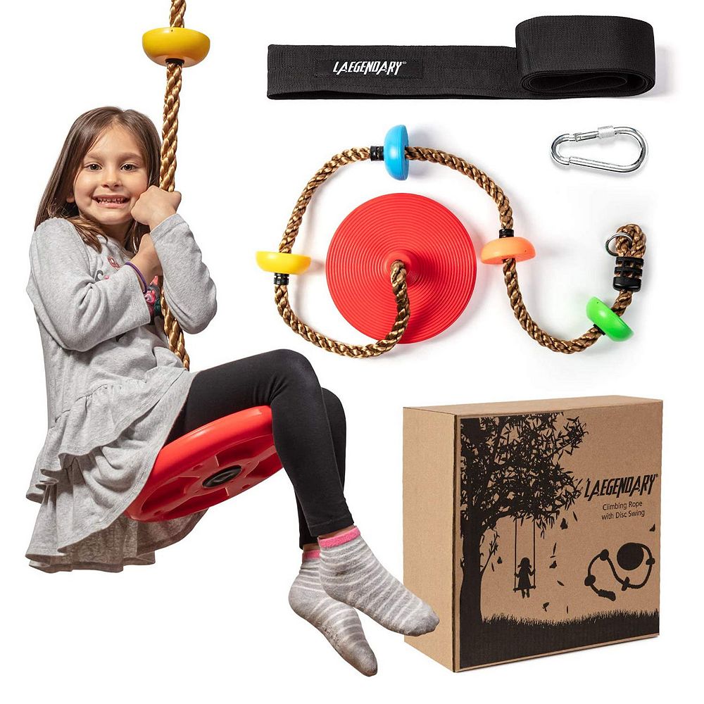 LAEGENDARY Outdoor Single Disk Tree Swing Climbing Rope w/ Platforms ...