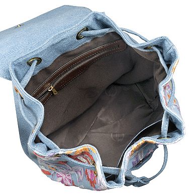 Mellow World Mella Floral Crochet Denim Backpack