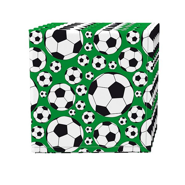 Napkin Set, 100% Polyester, Set of 4, 18x18", Soccer Balls Green