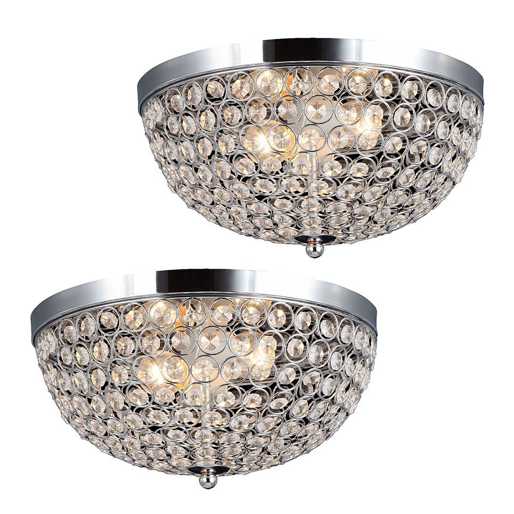 Elegant Designs 2 Light Elipse Crystal Flush Mount Ceiling Light 2 Pack