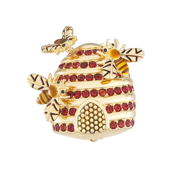 Napier Gold Tone Crystal Spring Beehive Pin