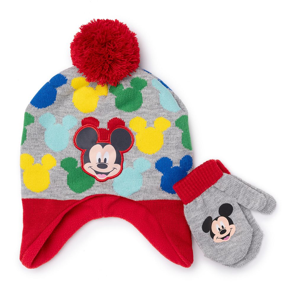 Disney' Mickey Mouse Knit Earflap Beanie & Mittens Set