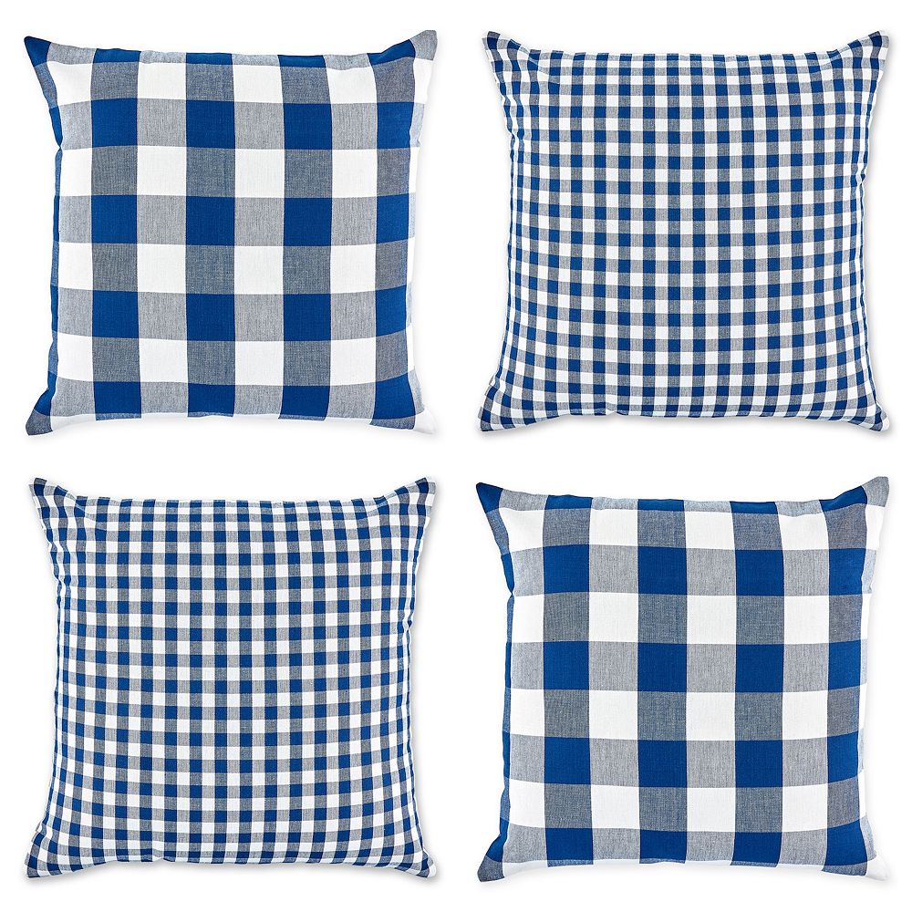 Set of 4 Blue and White Gingham and Buffalo Check Pillow Cover 18"