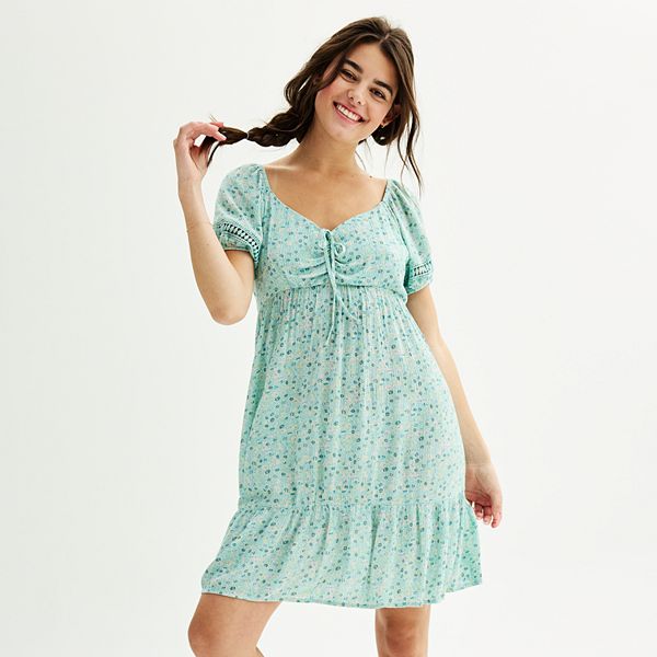 Juniors' Pink Republic Crochet Sleeve Skater Dress