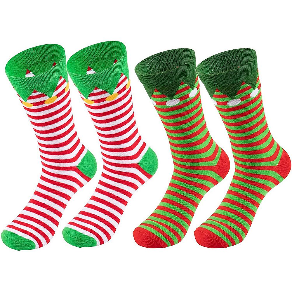 Christmas Elf Socks, Holiday Striped Crew Socks for Men and Women ...