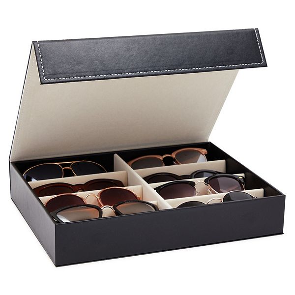 8 Slot Sunglass Travel Case for Multiple Pairs of Glasses, Black, 12.7 ...