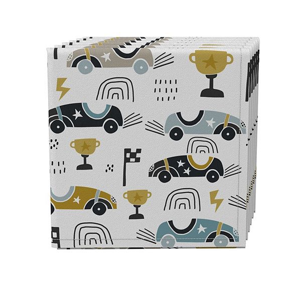 Napkin Set of 4, 100% Cotton, 20x20", Cartoon Retro Racing Cars