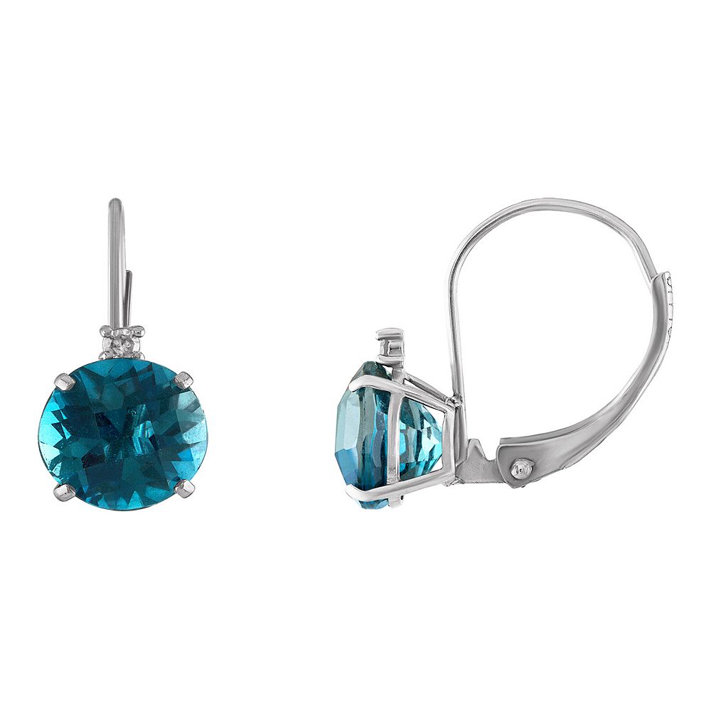 Tiara 10k White Gold London Blue Topaz & Diamond Accent Leverback Earrings