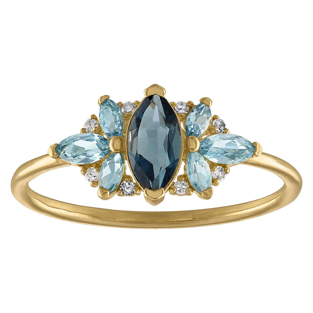 Tiara 10k Gold Blue Topaz & Diamond Accent Ring