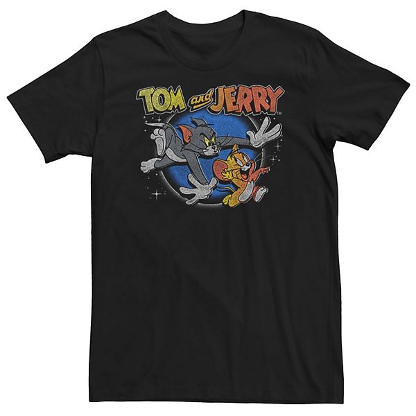 Big & Tall Tom And Jerry Retro Cartoon Chase Stars Logo Tee