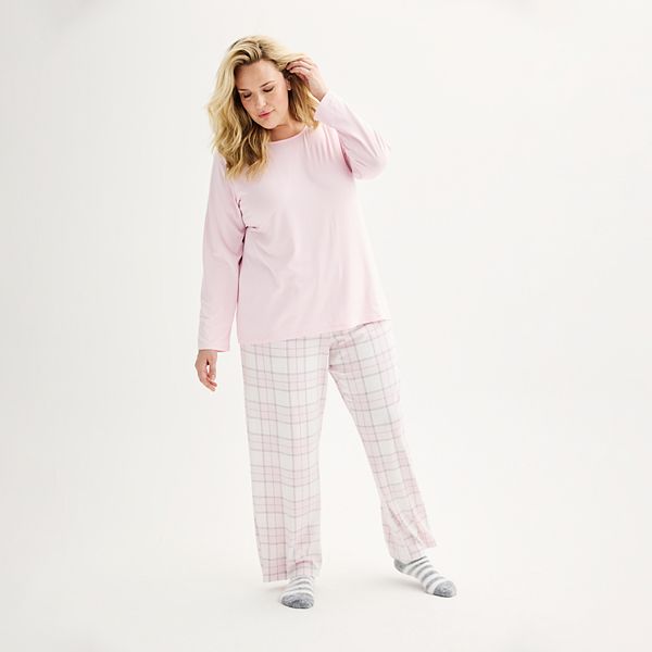Plus Size Croft & Barrow® Brushed Knit Long Sleeve Pajama Top & Pajama ...