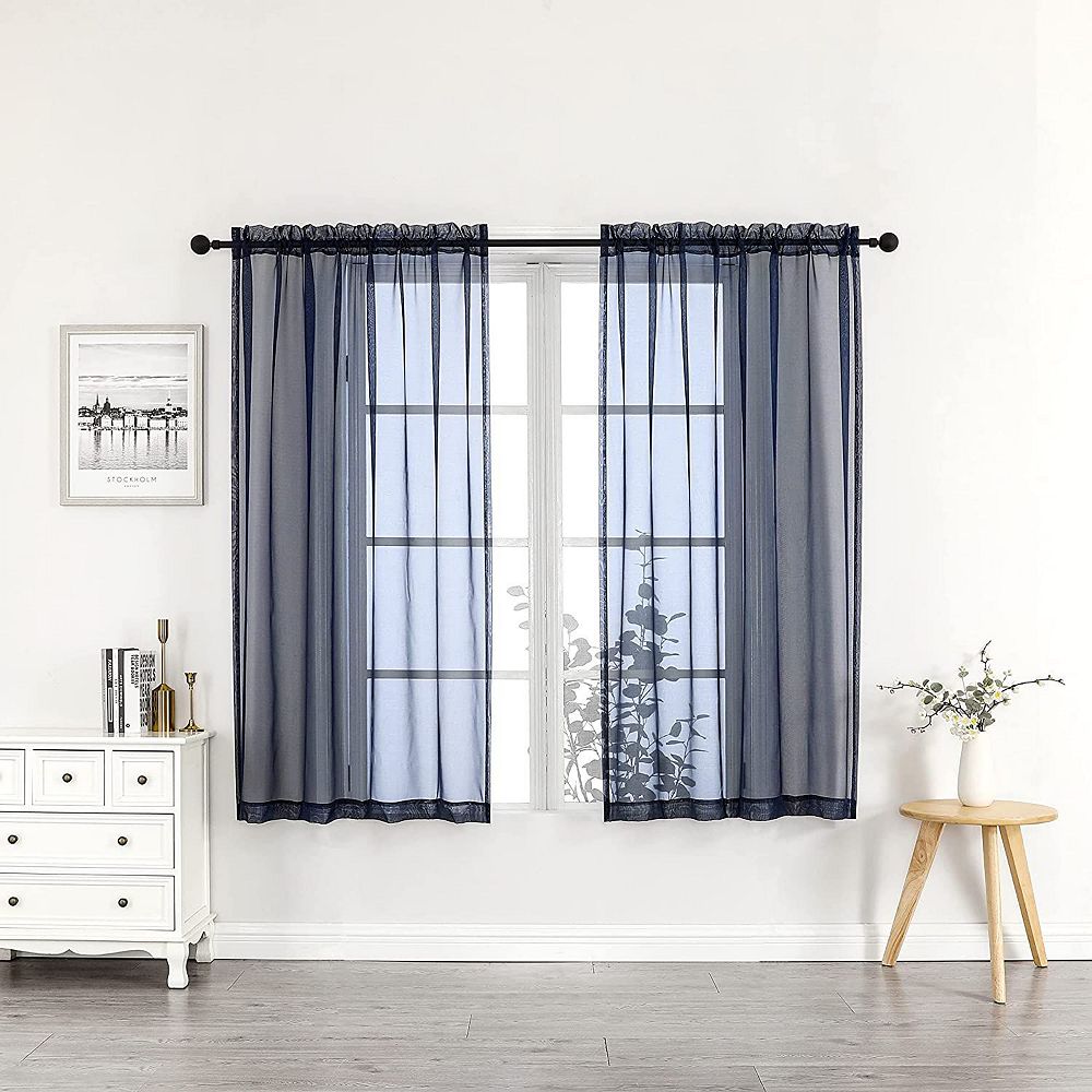 Kate Aurora Simplistic Living 2 Piece Lightweight Rod Pocket Navy Blue ...