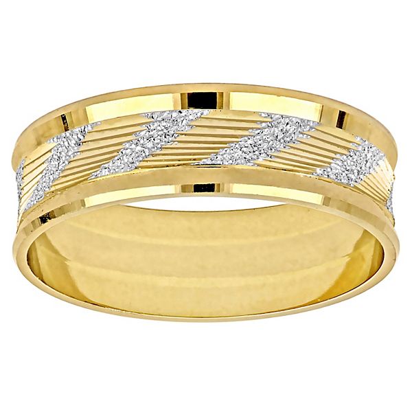 Stella Grace Two Tone 14k Gold Ribbed & Striped Wedding Band
