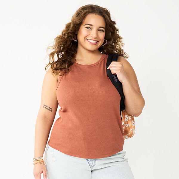 Juniors' Plus Size SO® High Neck Ribbed Tank Top