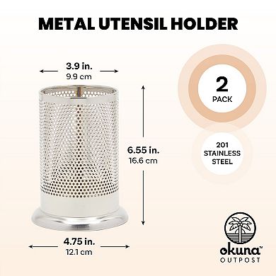 2 Pack Round Metal Utensil Holder, Stainless Steel Kitchen Accessories ...