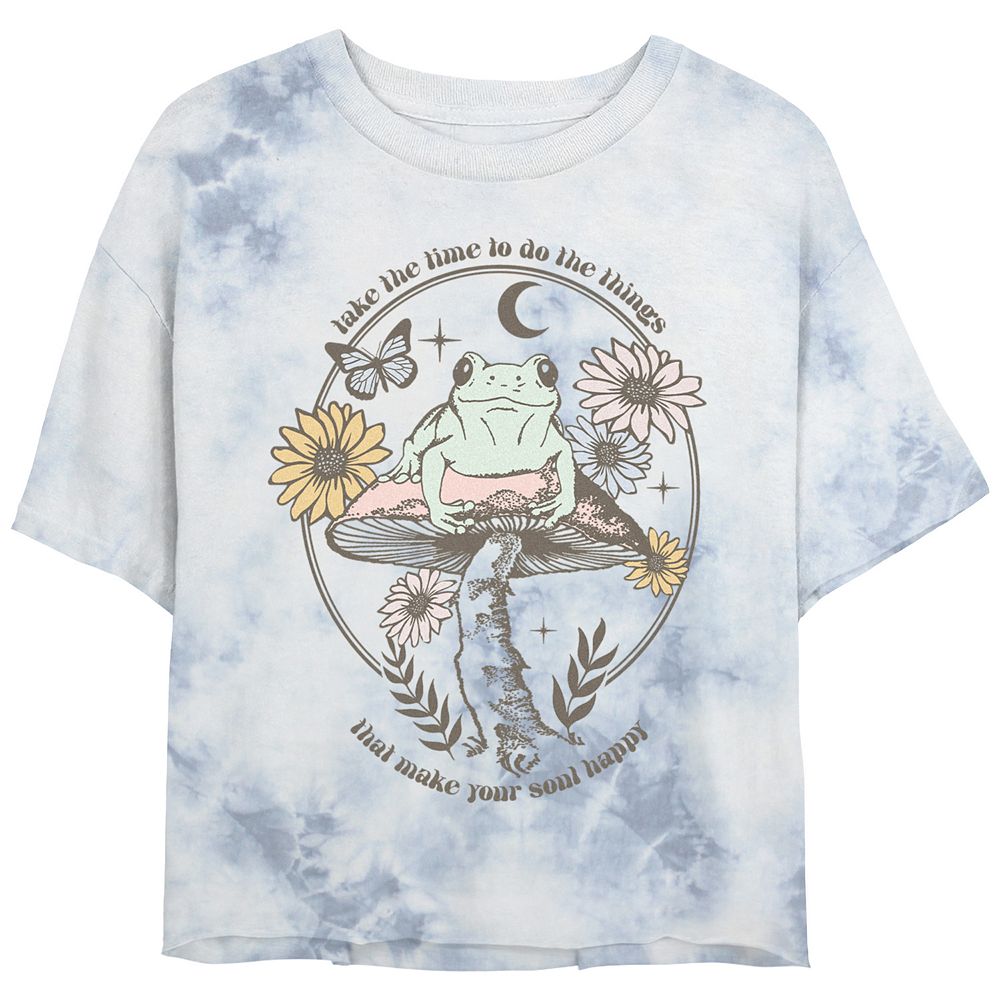 Juniors' Happy Soul Toad Typography Bombard Wash Cropped Tee