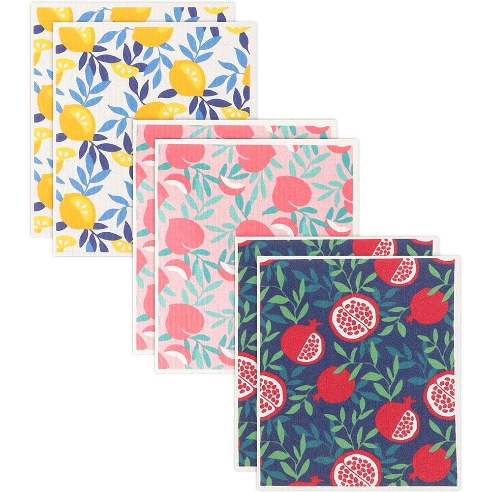 Kitchen Dishcloth Set with Fruit Patterns (8 x 7 in, 6 Pack)