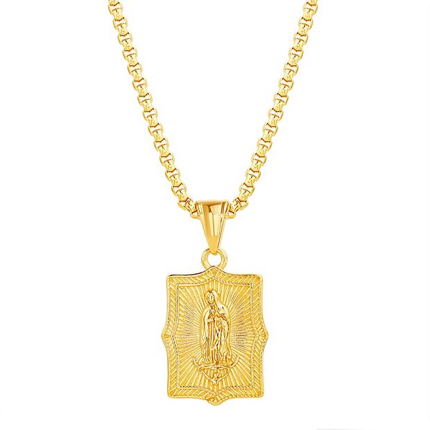 1913 Men s Gold Tone Ion Plated Our Lady of Guadalupe Pendant Necklace