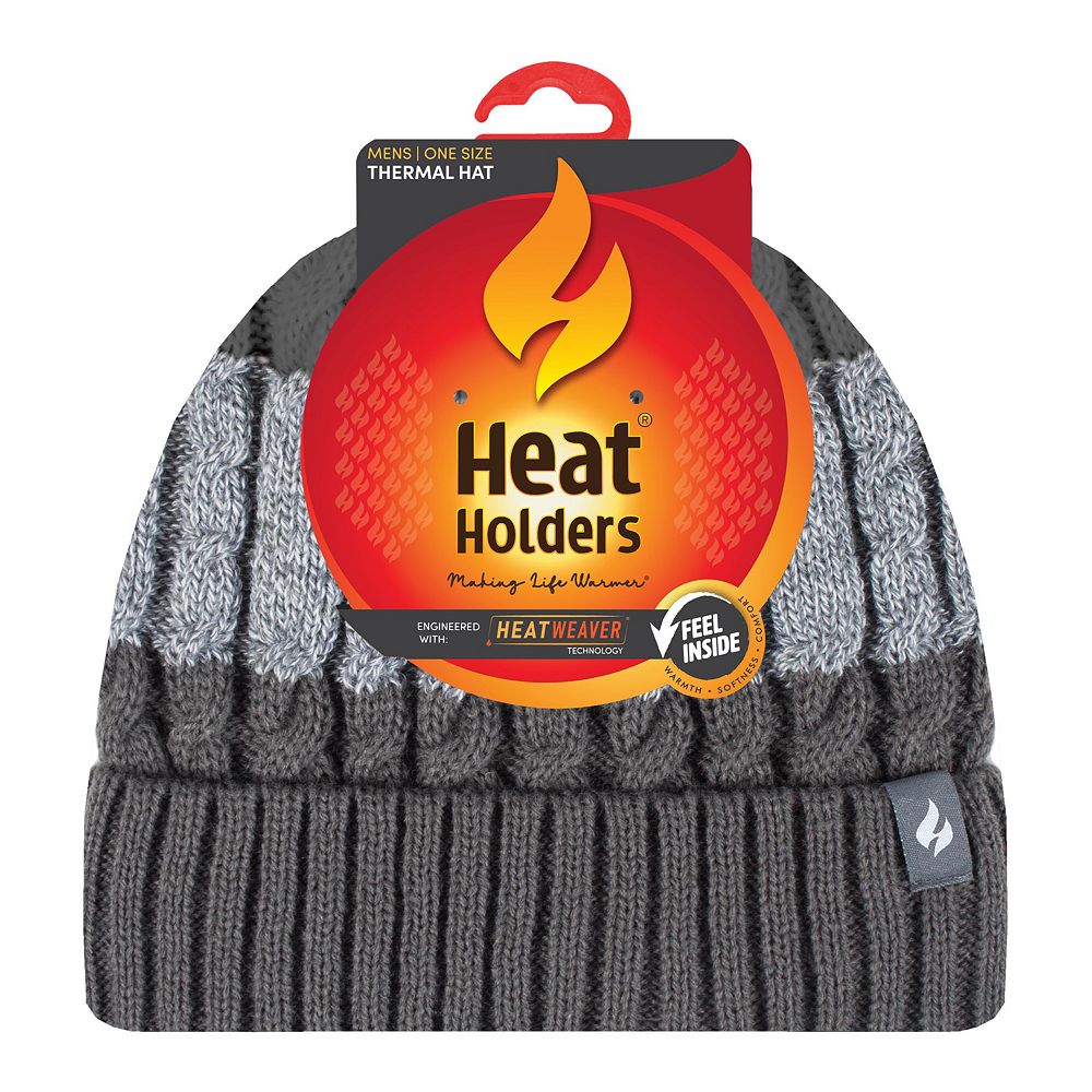 Men's Heat Holders Heatweaver Lined Striped Cable Knit Roll Up Hat