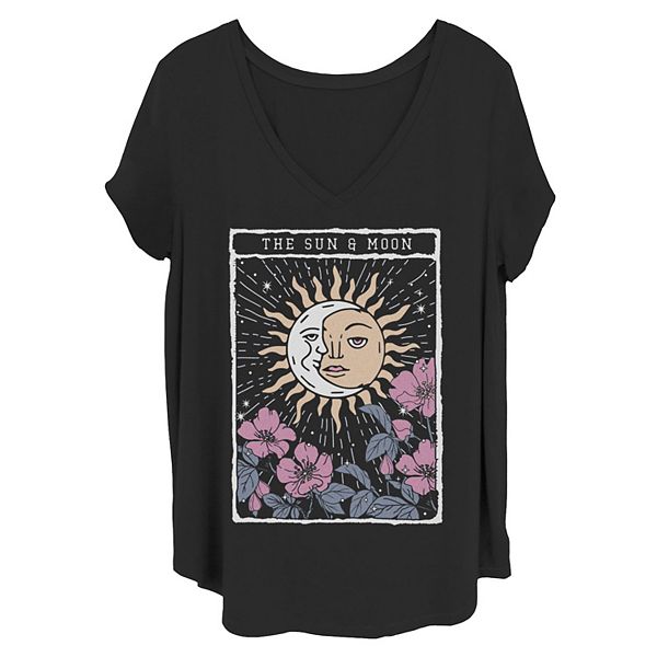 Juniors' Plus Size Sun Moon Floral Tarot Card Graphic Tee