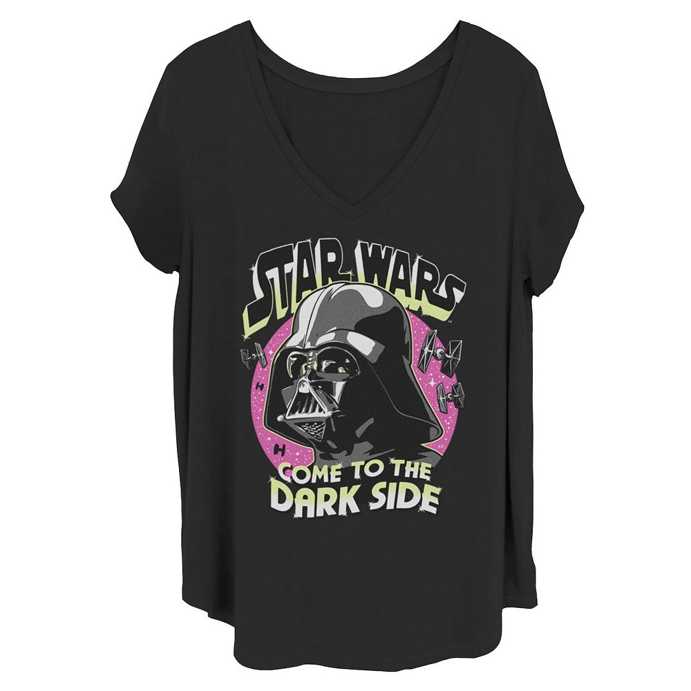 Juniors' Plus Star Wars Darth Vader "Come To The Dark Side" Neon V-Neck ...