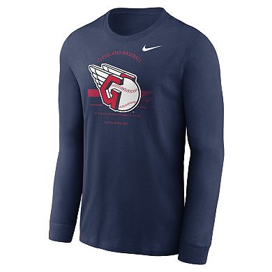 Men's Nike Navy Cleveland Guardians Over Arch Performance Long Sleeve T-Shirt