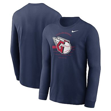 Men's Nike Navy Cleveland Guardians Over Arch Performance Long Sleeve T-Shirt