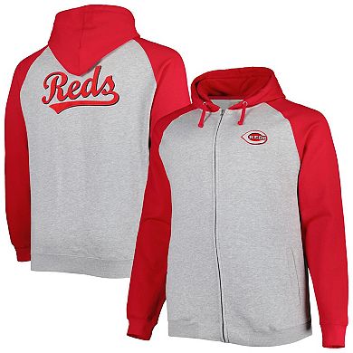 Men's Heather Gray/Red Cincinnati Reds Big & Tall Raglan Hoodie Full ...
