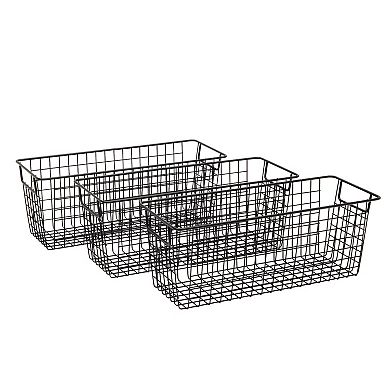 3 Pack Metal Wire Storage Baskets for Shelves, Pantry, Closet, Long ...