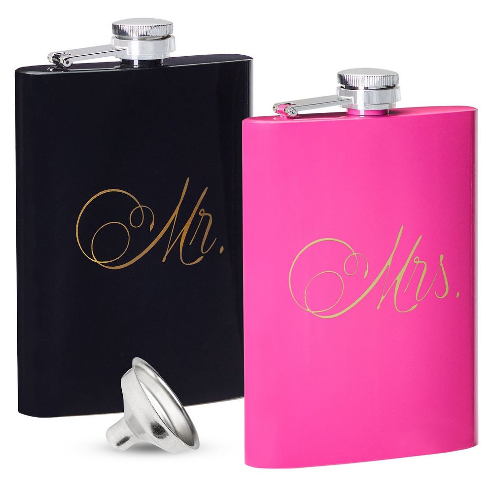 Set Of 2 Bride And Groom Flask, Mr And Mrs Wedding Gifts, Pink And ...