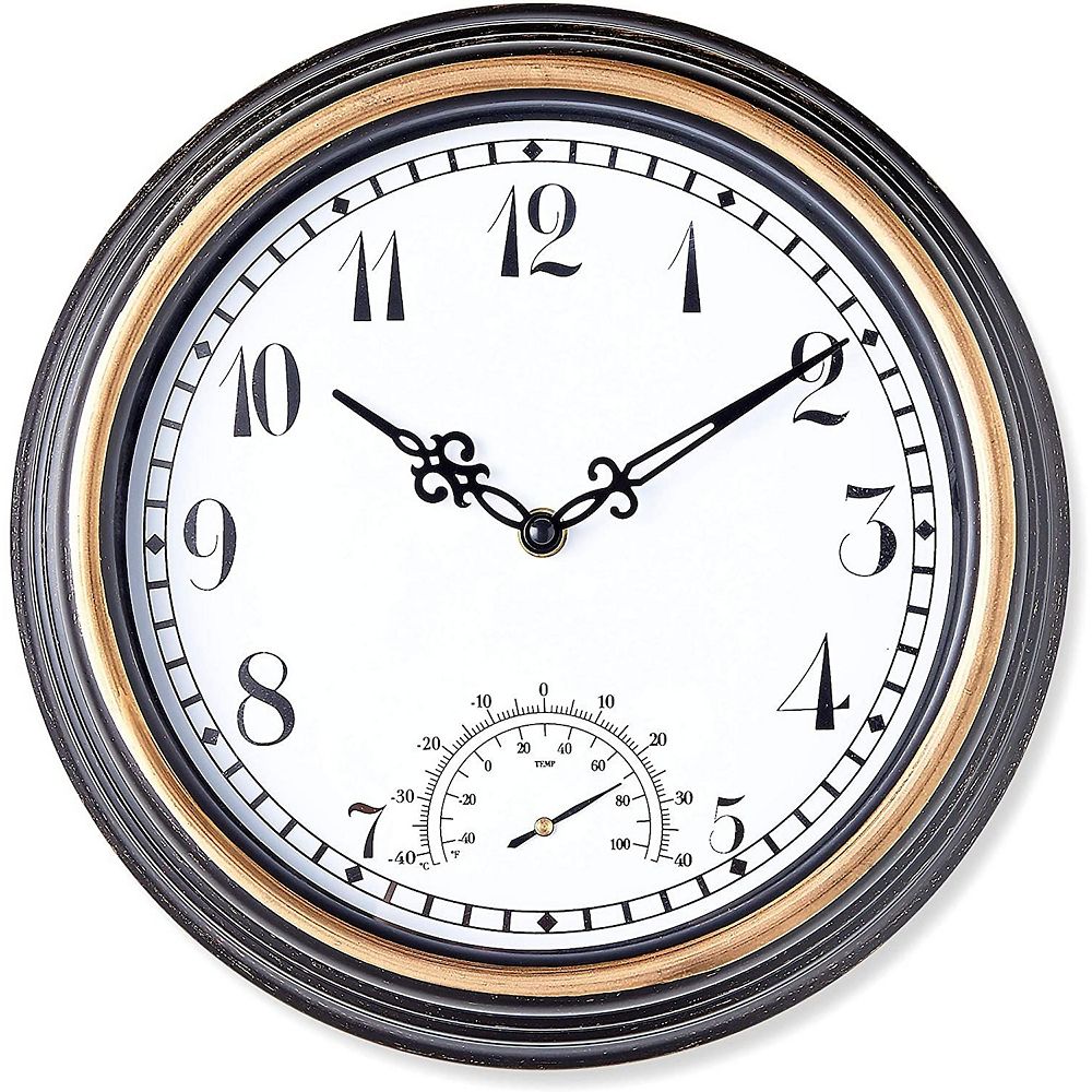 Farmlyn Creek Outdoor Clock and Temperature Gauge Thermometer for ...