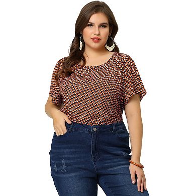 Women's Plus T Shirts Round Neck Geometry Printed Pullover Tops